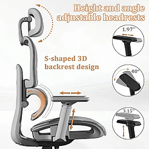 HDHNBA Ergonomic Office Chair, High Back Desk Chair with 3-Gear Lumbar Support,3D Armrest and Adjustable Headrest,Mesh Height Swivel Computer Gaming Chair,Tilt Function