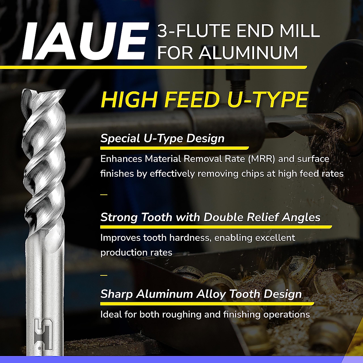 SPEED TIGER Carbide Square End Mill - 3 Flute - IAUE5/16 3 (1 Piece, 5/16") - High Feed U-Type Design - for Roughing and Finishing - for Milling Aluminum Applications – Professional Mill Bits Sets