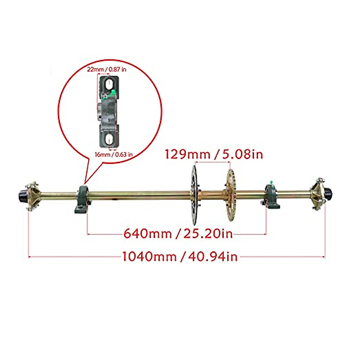 Futchoy 44" Rear Live Axle Complete Kit Go Kart Axle 44 inch with Pillow Block + Sprocket + Brake Disc + 4 Bolt Hub for ATV Quad Go Kart Golf Cart