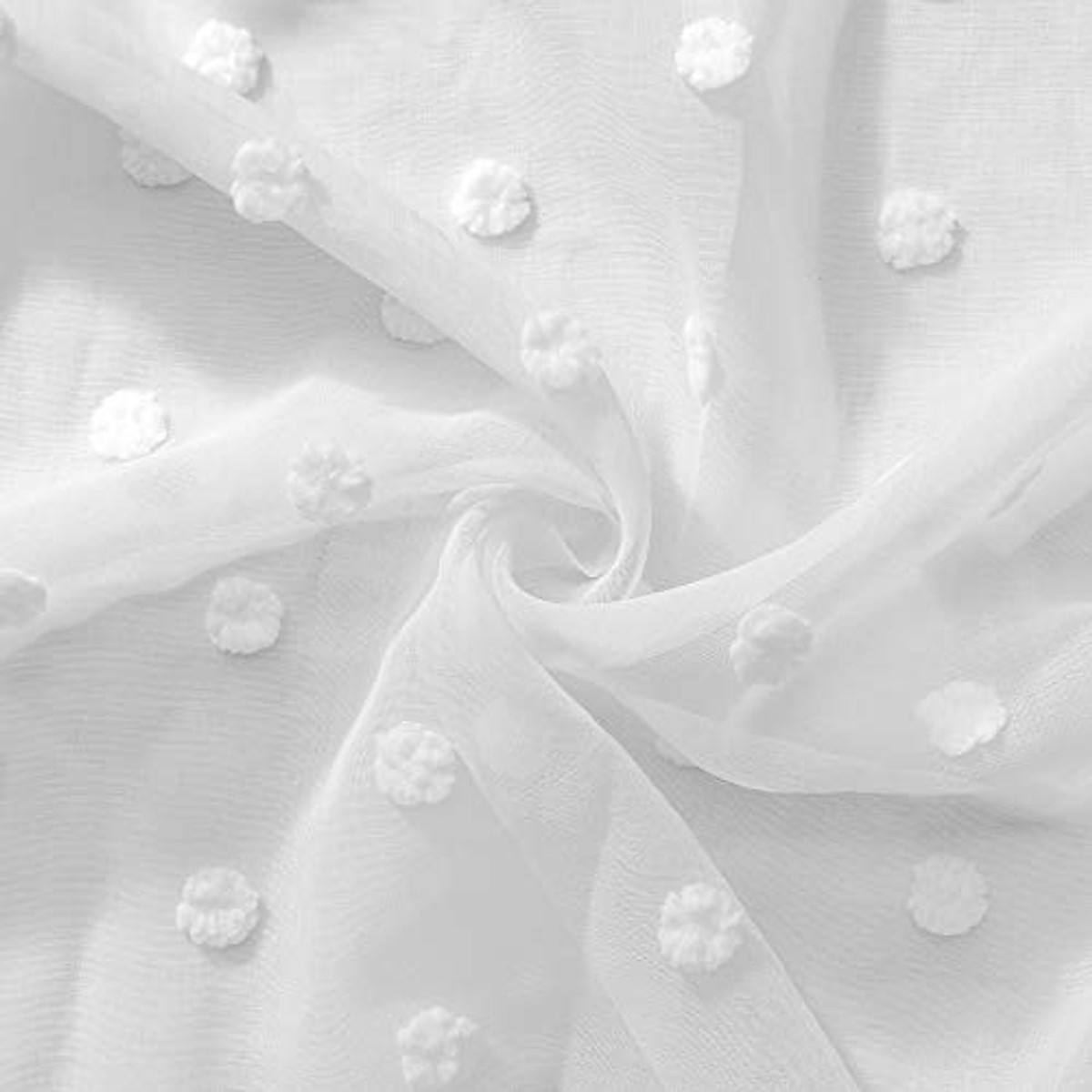 Barossa Design Pure White Sheer Shower Curtain -Soft Light-Weight Faux Linen Polyester & Sheerness Shower Curtain with Pom Poms for Girls Bathroom - 72x72