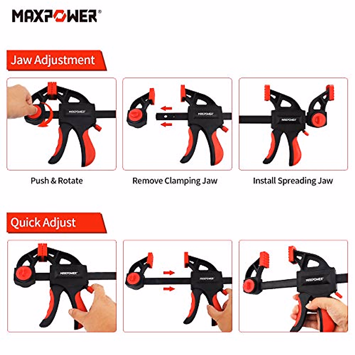 MAXPOWER 24-inch Bar Clamp and 31-inch Spreader for Woodworking, Quick Release Wood Clamps Set, Pack of 4