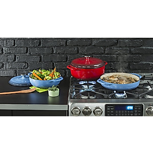 Lodge 3.6 Quart Enameled Cast Iron Oval Casserole With Lid– Dual Handles – Oven Safe up to 500° F or on Stovetop - Use to Marinate, Cook, Bake, Refrigerate and Serve – Island Spice Red