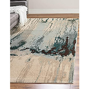 Unique Loom Estrella Collection Modern, Abstract, Watercolor, Contemporary Area Rug, 3 ft 3 in x 5 ft 3 in, Light Blue/Beige