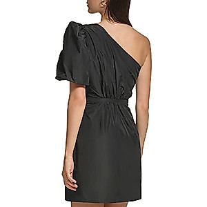 Karl Lagerfeld Paris Women's Taffeta Sheath with One Shoulder Puff Sleeve, Black