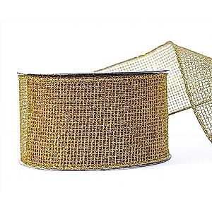 Gold Ribbon Wired Christmas Tree Ribbon 2.5 Inch Xmas Ribbons 6 Rolls 36 Yards Burlap Organza Sheer Mesh Metallic Glitter Crafts Decorating Gift Wrapping Bows Gift Wrap Bow Tree Topper Wreath