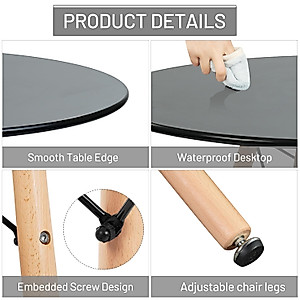 FurnitureR 31.5 Inch Modern Round Dining Table with Wooden Legs for Home Kitchen Living Room Corner Small Spaces Leisure, Black