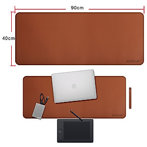 ZORESYN XL Large Mouse Pads (35.4"x15.8") - PU Leather Large Gaming Mousepad Desk Mat - Nonslip Base and Waterproof Desktop Keyboard Extended Mouse Mat (Light Brown, X-Large)