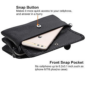 Semikk Women Soft Genuine Leather Smartphone Wristlet Purse Cell Phone Cross Body Bag Wallet Clutch Handbag with Card Slots/Shoulder Strap/Wrist Strap - for iPhone 6s Plus (Black) Small