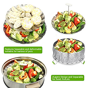 VOGARB Vegetable Steamer Basket,2 Layer Kitchen Baskets Capacity for Food Cooking,Stainless Steel Collapsible and Expandable,Large&Small Separably to Fit Various Size Pot