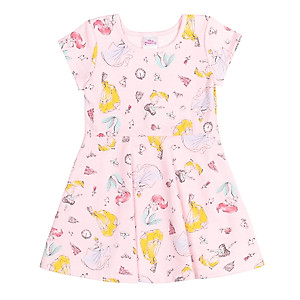 Disney Princess Belle Cinderella Ariel Toddler Girls French Terry Skater Dress Mulan Pink 5T
