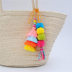 QTMY Cute Pom Pom Tassel Boho Purse Charms for Handbags Bag Pendant Keyring Keychain for Women Purse Decor