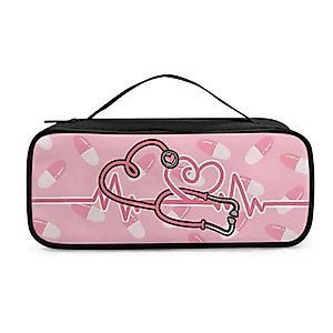 Rnyleeg Nursing Stethoscope Case Pink Heart Pattern Stethoscope Storage Pouch with Extra Room for Bandage Scissors and Penlights