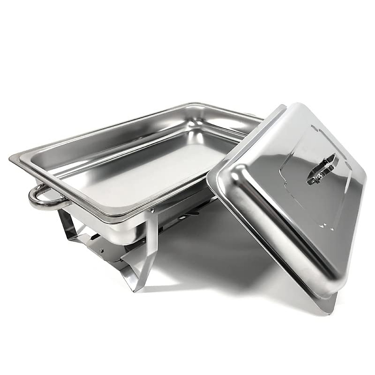 HONHPD Upgrade 8 Qt 4 Pack Full Size Stainless Steel Chafing Dishes Buffet Set,Silver Rectangular Catering Chafer Warmer Set with Trays Pan Lid Folding Frame for Kitchen Party Banquet Dining,Thickened