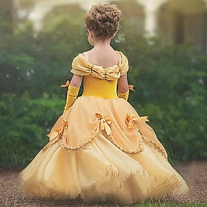 CinheyU Girls Belle Princess Birthday Dress Beauty and the Beast Costume Halloween Christmas Cosplay Party Ball Gown Yellow 000 8-9T