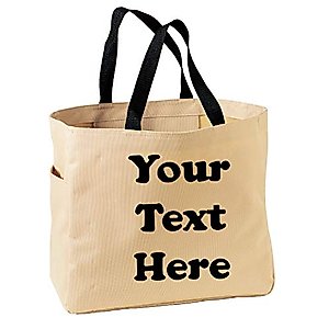 all about me company Personalized Monogrammed Shoulder Bag with Custom Text Essential Canvas Tote Bag with Customizable Embroidered Monogram (Stone)