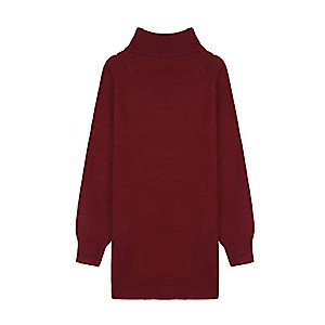 Pink Queen Women Oversize Turtleneck Santa Snowman Christmas Pullover Sweater Dress L Wine Red
