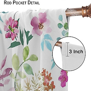 Floral Plant Blackout Curtains,Pink Watercolor Floral Girls Kids Home Window Treatments for Home Living Room Bedroom Drapes 52x84in