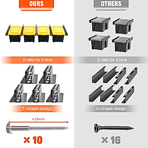 TORACK Garage 16" Studs Ceiling Bin Storage Rack, Overhead Tote Storage Rail System Heavy Duty Adjustable Tote Slide Garage Storage System(for 4 Bins, Bins are not included)