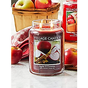 Village Candle Apples & Cinnamon Large Apothecary Jar, Scented Candle, 21.25 oz.
