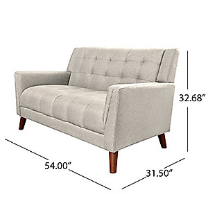 GDFStudio Christopher Knight Home Evelyn Mid Century Modern Fabric Loveseat, Beige