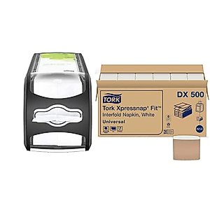 Tork Xpressnap Fit Counter Napkin Dispenser Black - N14 + Refill - White Dispenser Napkin, 36 Packs x 240 Napkins