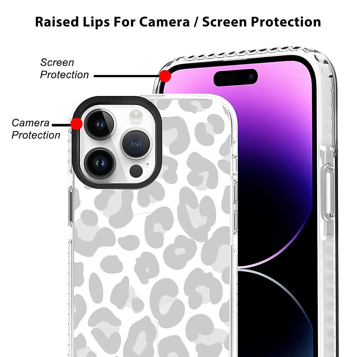 SAKUULO Magnetic for iPhone 14 Pro Case Light Gray Leopard Print Pattern [Compatible with MagSafe] Wireless Charge Slim Shockproof Case for iPhone 14 Pro Phone Case, Gray Leopard (6.1")