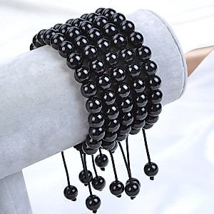 MASSIVE BEADS Black Onyx Beads, 8MM Semi-Precious Gemstones Adjustable Bracelet,Unisex (Onyx, 8mm)