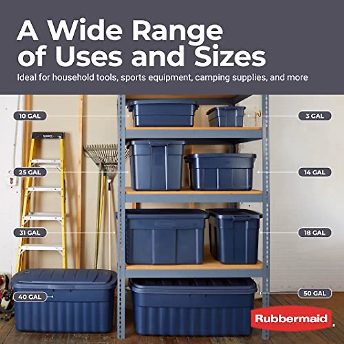 Rubbermaid Roughneck️ Storage Totes 14 Gal, Durable Stackable Storage Containers, Great for Dry Food Storage, Clothing, Camping Gear and More, 6-Pack