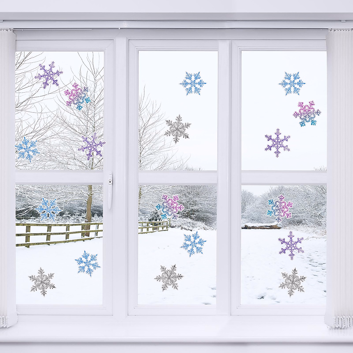 TaoBary 2 Pack Frozen Snowflake Banner Garland Frozen Birthday Party Decorations Winter Snowflake Banners Blue Purple Silver Glitter Snowflake Garland for Wonderland Baby Shower Decorations