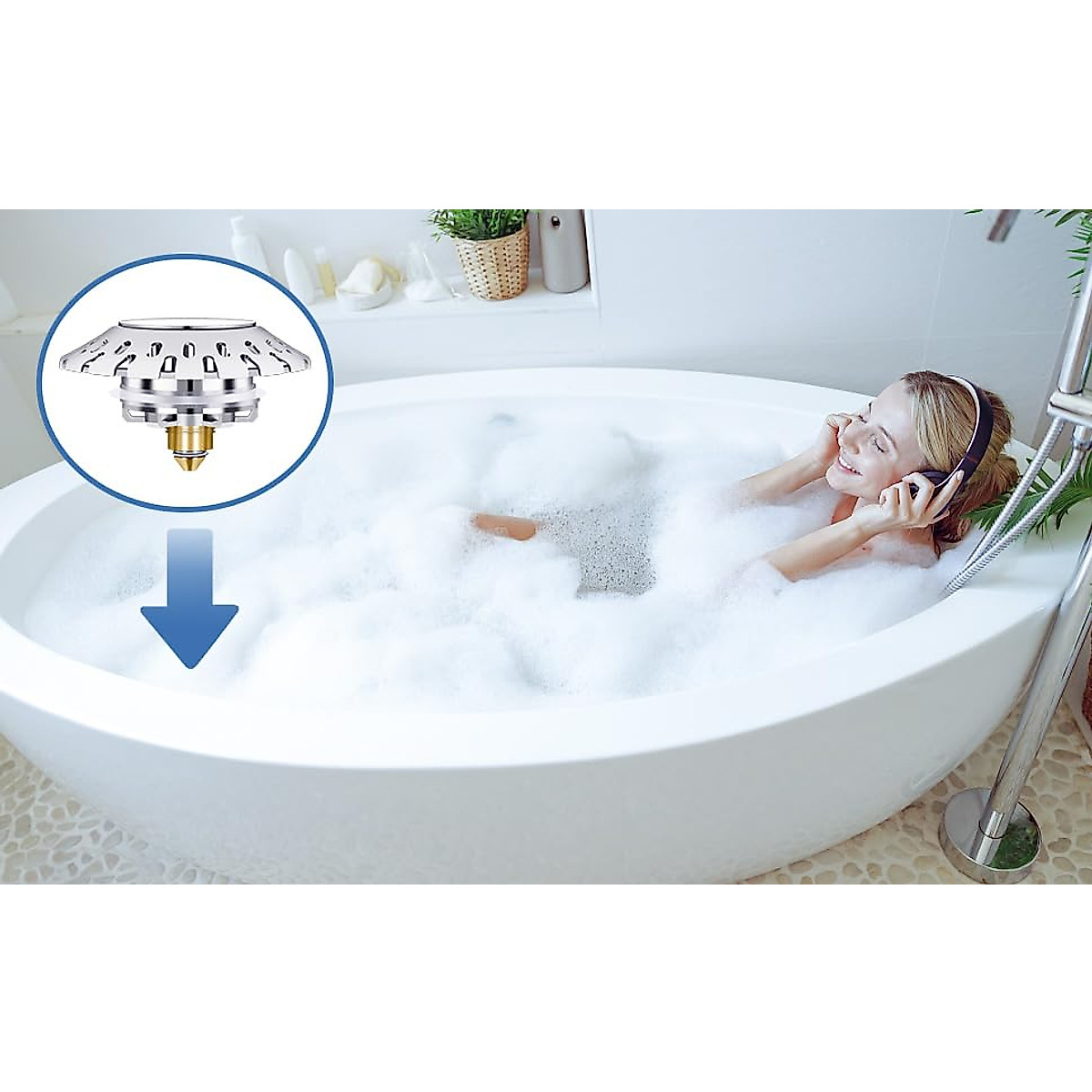 Universal Bathtub Stopper Tub Drain with Hair Catcher,2 in 1 Pop Up Bath Tub Drain Plug and Cover | Anti-Clog Bathtub Drain Cover | Drain Filter Jugs for US Standard 1.40"-1.80" Drain Hole