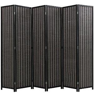 6 Panel 72 Inch Room Divider Bamboo Folding Privacy Wall Divider Wood Screen for Home Bedroom Living Room, Black