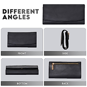 HUFFAM Genuine Leather Wallets for Women 2024 RFID Blocking Ladies Large Trifold Slim Clutch Black Wallet for Women - 13 Card Slots, 4 Cash Slots - Fits iPhone 14