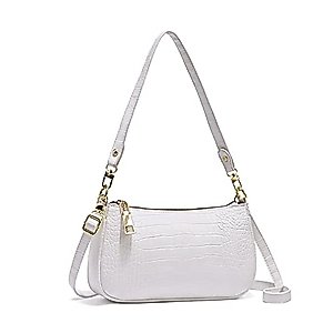 SMITH SURSEE Retro Classic Shoulder Purses for Women Crocodile Pattern Clutch Shoulder Tote HandBag Crossbody Bag, White
