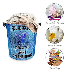 Ice Background Figure Skating Large Laundry Basket Laundry Hamper Bag Washing Bin Collapsible Tall With Handles Travel Bathroom College