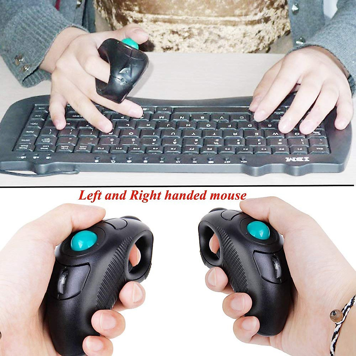EIGIIS 2.4G Ergonomic Trackball Handheld Finger USB Mouse Wireless Optical Travel DPI Mice for PC Laptop Mac Left and Right Handed