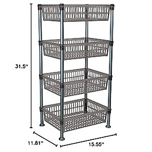 Kitchen Details 4 Tier Slim Basket Shelf Rack | Storage & Organizer | Kitchen | Bathroom | Laundry Room | Office | Good for Food and Kitchen Supplies | Smoke Grey