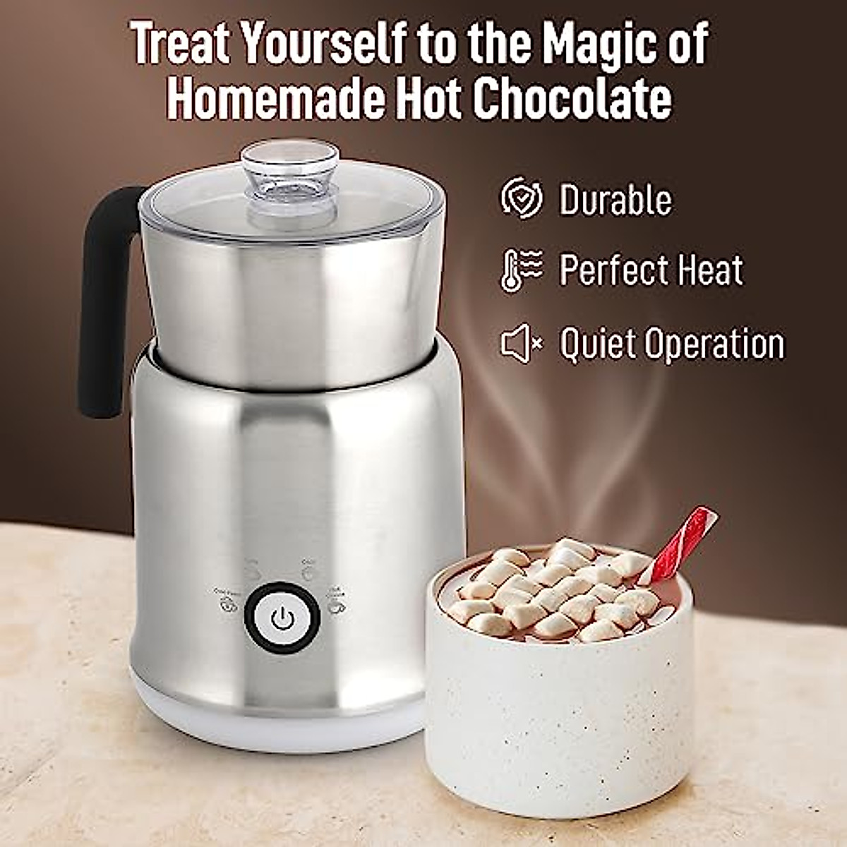Zulay Electric Hot Chocolate Maker Machine - Powerful, Stainless Steel Hot Chocolate Machine & Hot Cocoa Maker - 4-in-1 Detachable Milk Frother Heater & Cold Foam Maker - Milk Frother Dishwasher Safe