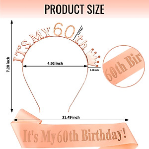 ACO-UINT 60th Birthday Crown for Women, Cute Birthday Sash & Birthday Headband for Women Set, Sweet Birthday Headband 60th Birthday Decorations Birthday Gifts for Women