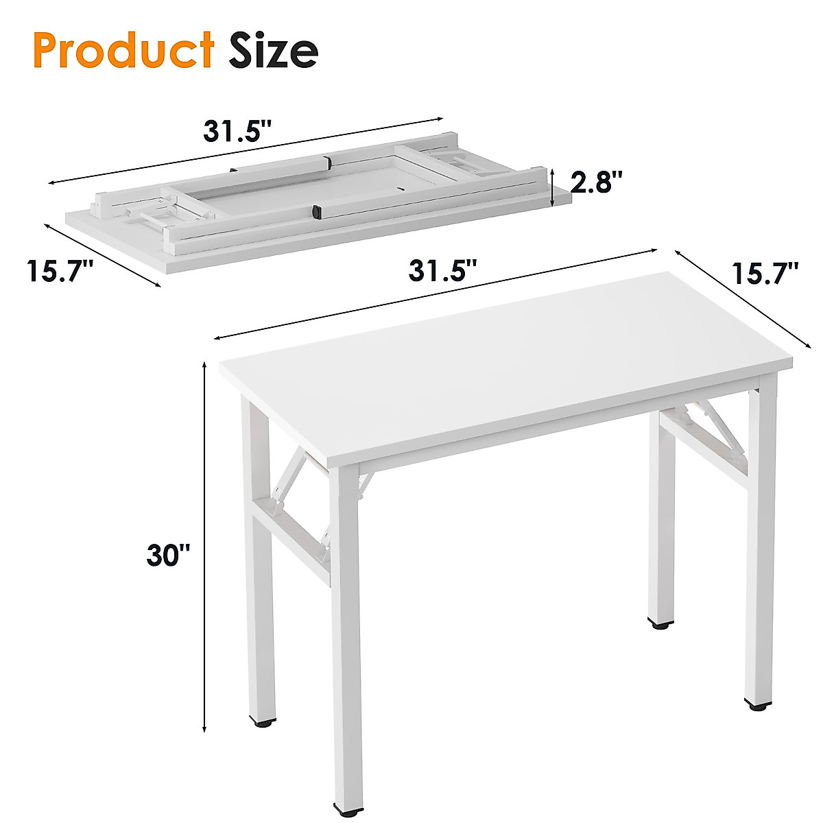 Need Small Computer Desk 31.5 inches Folding Table No Assembly Sturdy Small Writing Desk Folding Desk for Small Spaces, White
