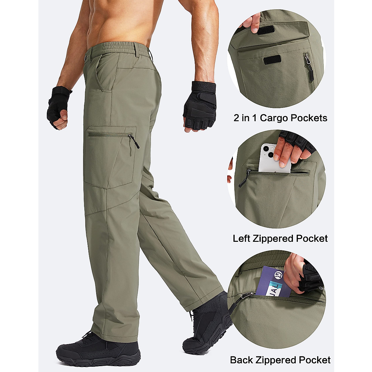 Men's Hiking Cargo Pants Water Resistant Quick Dry Lightweight Outdoor Tactical Pants for Men with Multi Pocket (Sage, M)