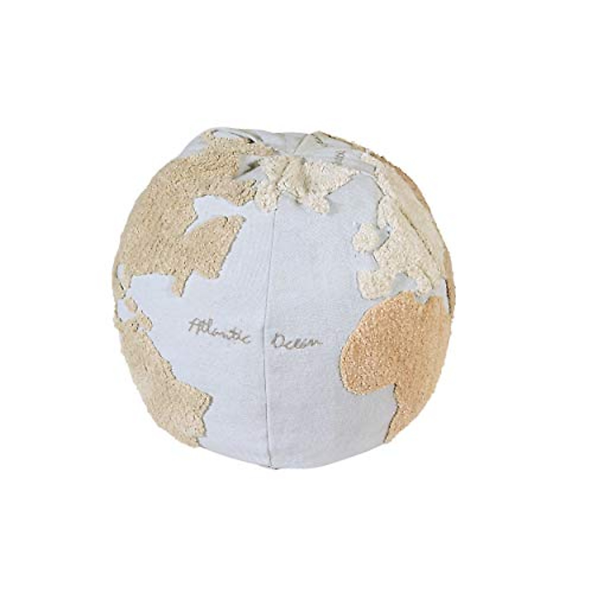Lorena Canals USA Pouffe World Map, Light Blue, Natural, Linen, Beige, Grey, 1' 5" x Ø1' 8"