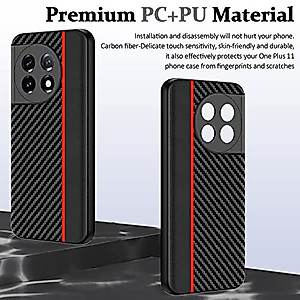 Miimall Compatible for One Plus 11 5G Leather Case, with Carbon Fiber Pattern, Anti-Fingerprint Ultra-Thin Lightweight Shell, Full Coverage Shockproof Cover Case for One Plus 11 5G, 2023(Black&Red)