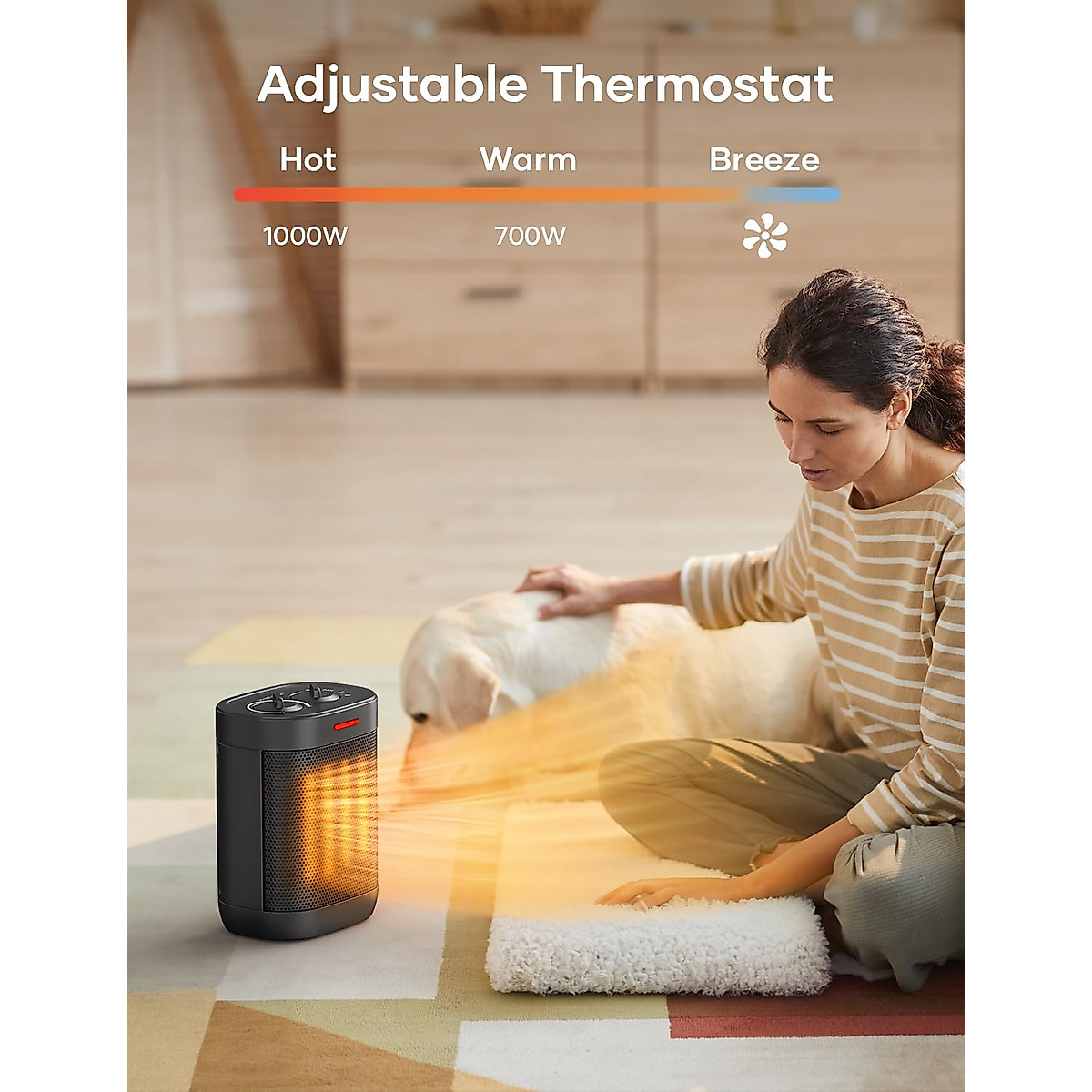 1000W PTC Ceramic Small Space Heaters with Overheating & Tip-Over Protection, Portable Electric Mini Heater Fast Quiet Heating for Office Bedroom Desk