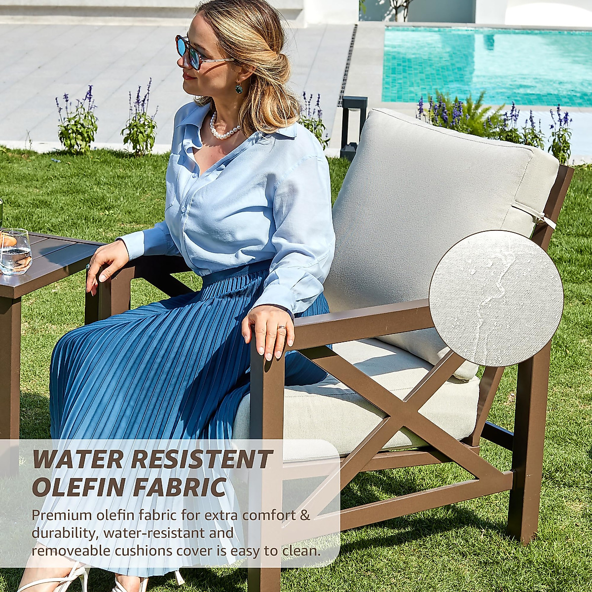 NATURAL EXPRESSIONS 3 Piece Patio Bistro Set, Outdoor Furniture Seating Motion Chairs, Patio Stationary Rocker with 6.5'' Thick Olefin Cushions for Backyard,Porch,Poolside