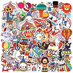 100 Pcs Circus Party Favors Stickers Vinyl Waterproof Funny Circus Decals for Water Bottles Laptop Scrapbooking Travel Cups, Circus Sticker Packs Gifts for Adults Teens Kids (Circus Style)