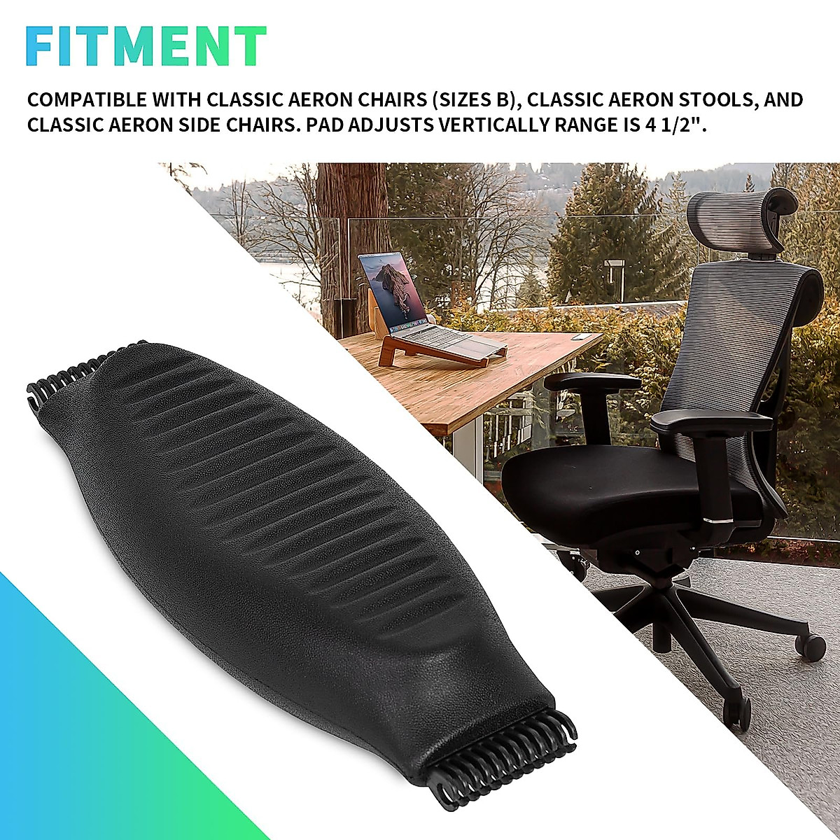 ECOTRIC Lumbar Support Pad Compatible with Herman Miller Classic Aeron Chair Size B, Home Office Seating Support Pad - Graphite/Black