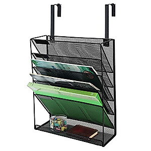 Samstar Hanging Wall File Organizer, 5-Tier Vertical Wall Mount File Holder with 1 Flat Tray for Cubicle Partition Office Home, Black