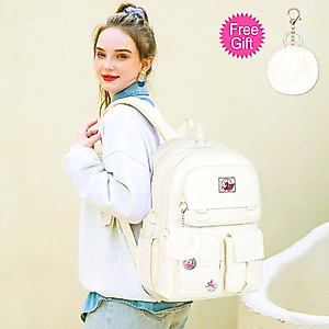 3PCS Laptop Backpack for Girls, Women College School Bookbag, 15.6" Cute Aesthetic Computer Water Resistant Anti Theft School Bags for Teens Girls Students - Grey