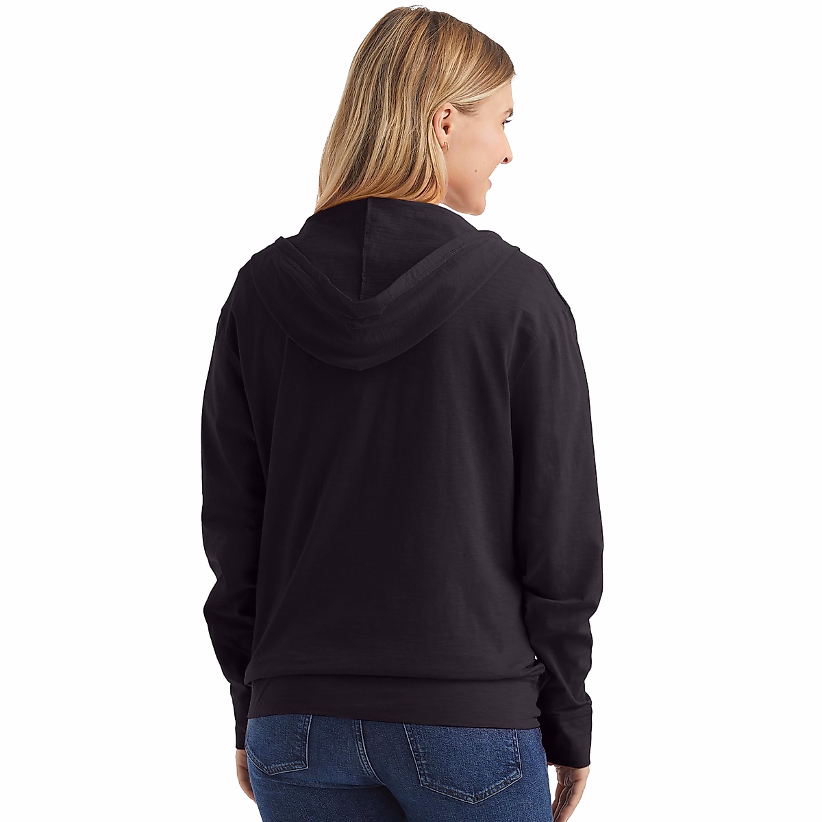 Hanes Women's Jersey Full Zip Hoodie, Black, Medium