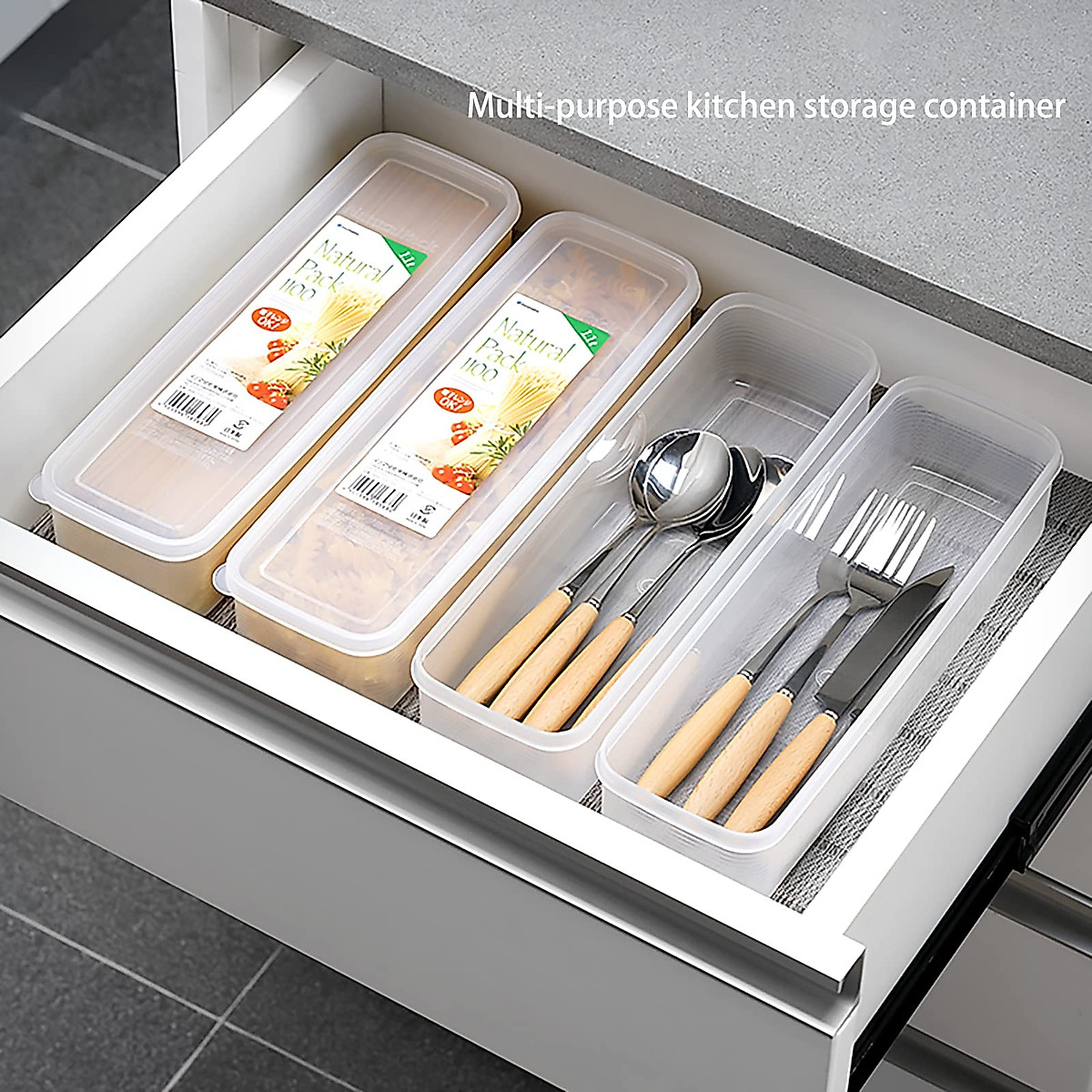 2 Pack-Pasta Storage Containers, Airtight Spaghetti Food Container with Soft Lids, BPA Free, Kitchen Box Organization Jar for Spaghetti, Cereal, Flour, Sugar, Noodles (2)